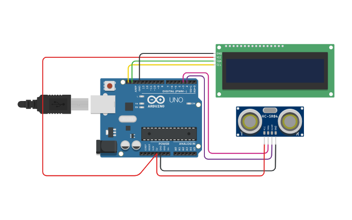 Circuit design Ultrasonic sensor - Tinkercad