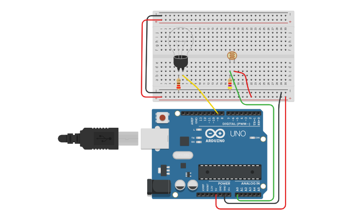 Circuit design Automatic Street Light using LDR - Tinkercad