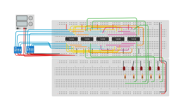 Circuit design 4 bit Binary Adder | Tinkercad
