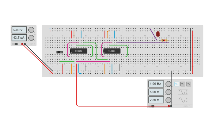 Circuit design Expt 10 - Serial In Serial Out Shift Registers - Tinkercad