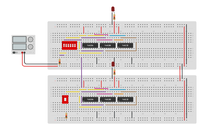 Circuit design 4-Bit RAM - Tinkercad