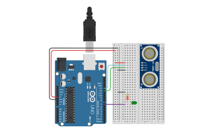 Circuit design Week6. Ultrasound sensor - Tinkercad