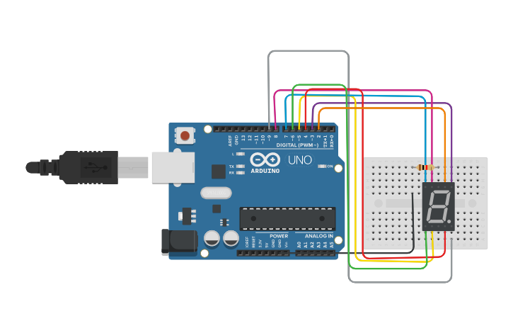 Circuit design Atividade Display de 07 Segmentos - Tinkercad