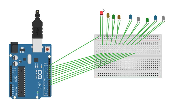 Circuit Design Blinking Multiple Leds Using Arduino Tinkercad