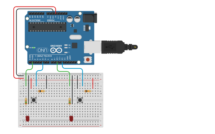 Circuit design Pull-UP en Pull-DOWN weerstand | Tinkercad