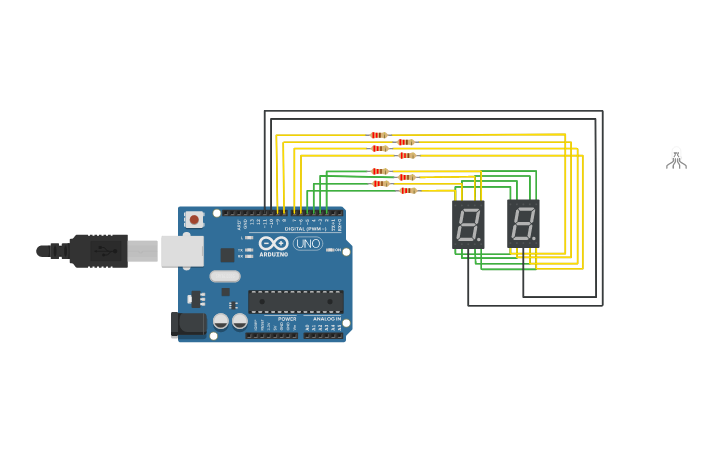 Circuit design Copy of two 7seg Arduino with dimming | Tinkercad