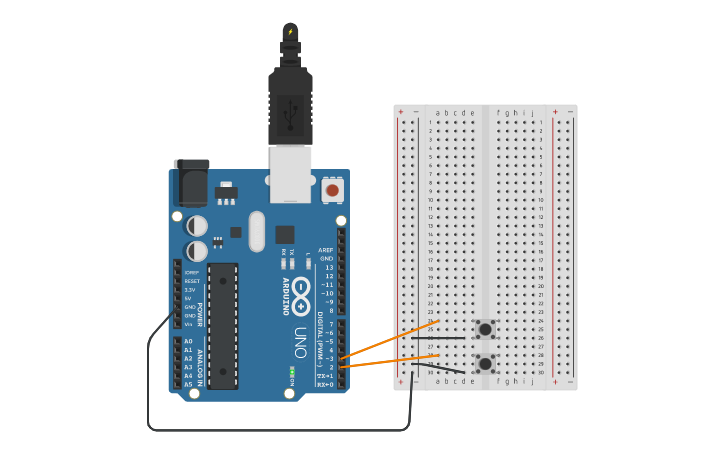 Circuit design Count to 10 with interrupts - Tinkercad