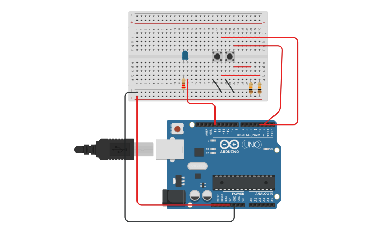 Circuit design led two botton | Tinkercad