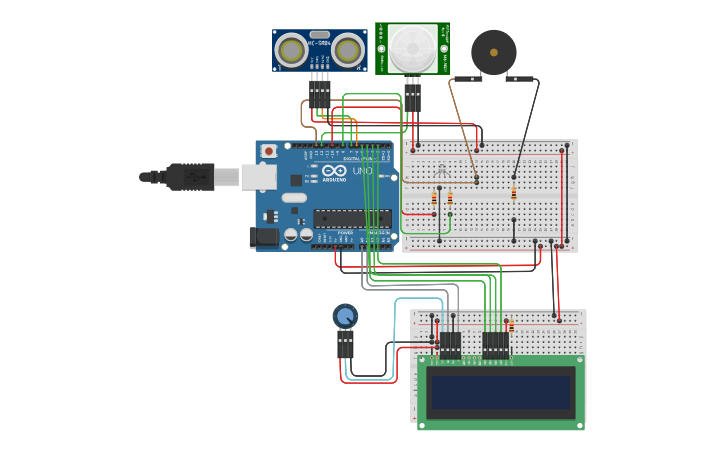 Circuit design Social Distancing Detector Alarm - Tinkercad