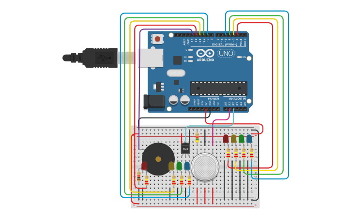 Circuit design Proyecto Alarma contra Incendios - Tinkercad