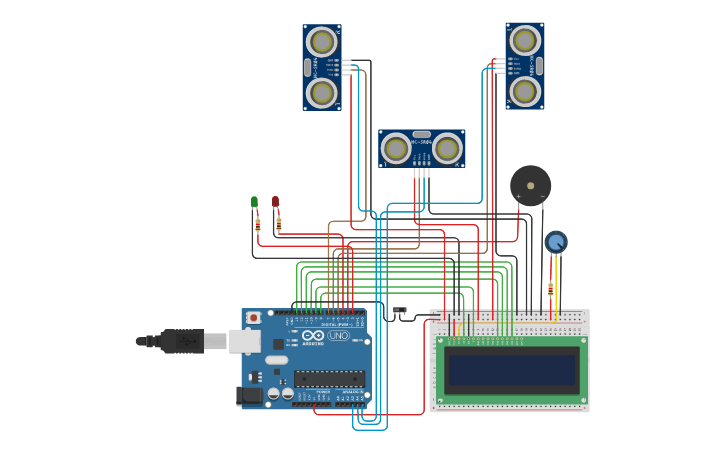 Circuit design Rangkaian Deteksi Jarak Parkir | Tinkercad Circuit design Rangkaian Deteksi Jarak Parkir | Tinkercad