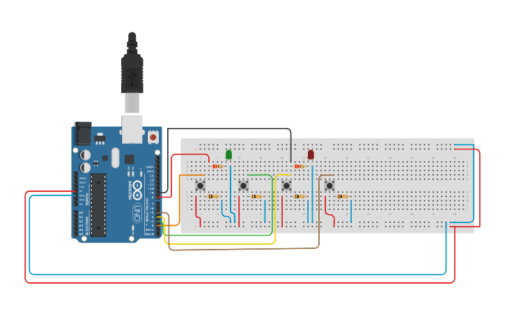 Circuit design Uso del Push Button (Botton Pulsador) - Tinkercad