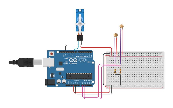 Circuit design Arduino Light Tracking - Servomotor - Tinkercad