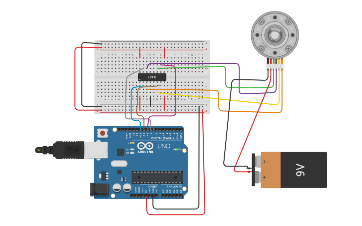 Circuit design interfacting a stepper motor with arduino - Tinkercad