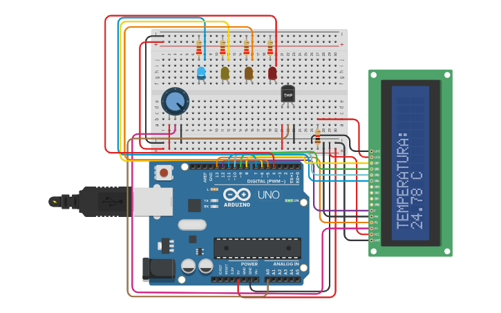 Circuit Design Sensor De Temperatura Lcd 4 Leds 11 09 24 Tinkercad