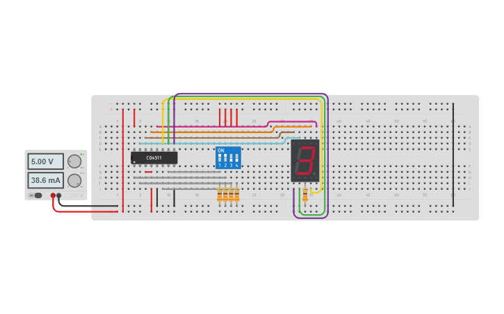 Circuit design Convertidor de binario a decimal - Tinkercad