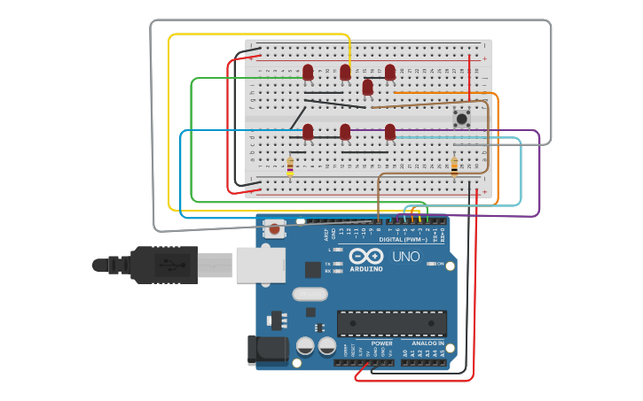Circuit design Dado eletrônico - Tinkercad