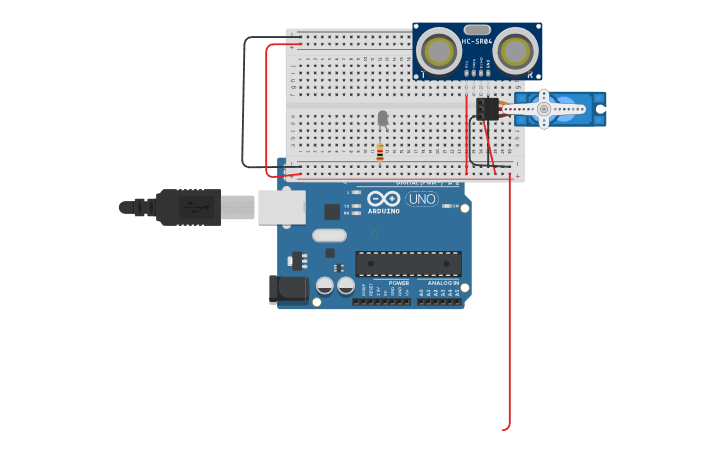 Circuit design sensor jarak - Tinkercad