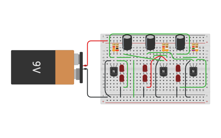 Circuit design Super LED chaser | Tinkercad