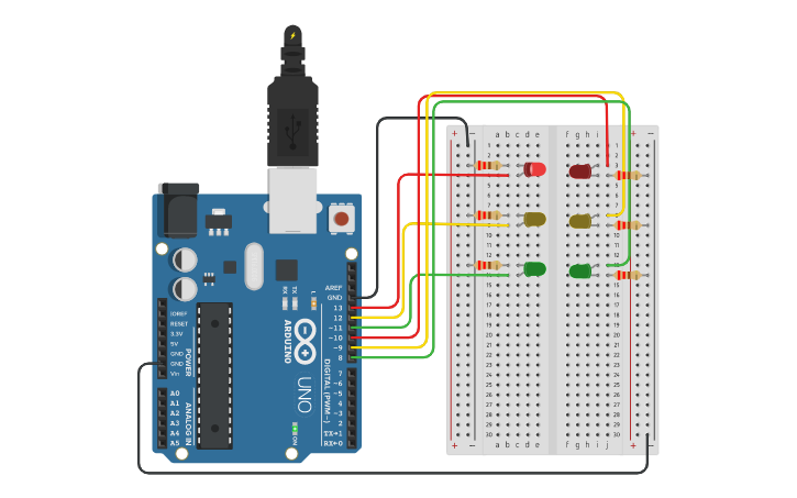 Circuit design Projeto 4 - Semáforo duplo_desafio_2 | Tinkercad
