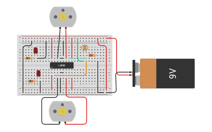 Circuit design lignt follower bot | Tinkercad
