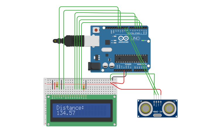 Circuit design Copy of Ultrasonic - Distance | Tinkercad