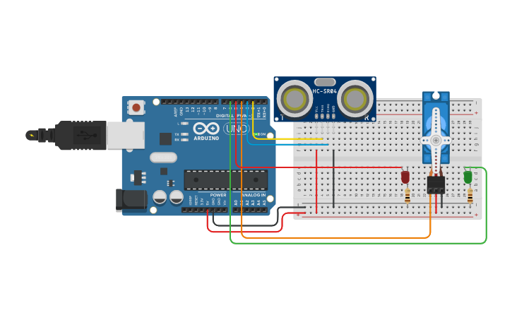 Circuit design Sensor Ultrasonido | Tinkercad
