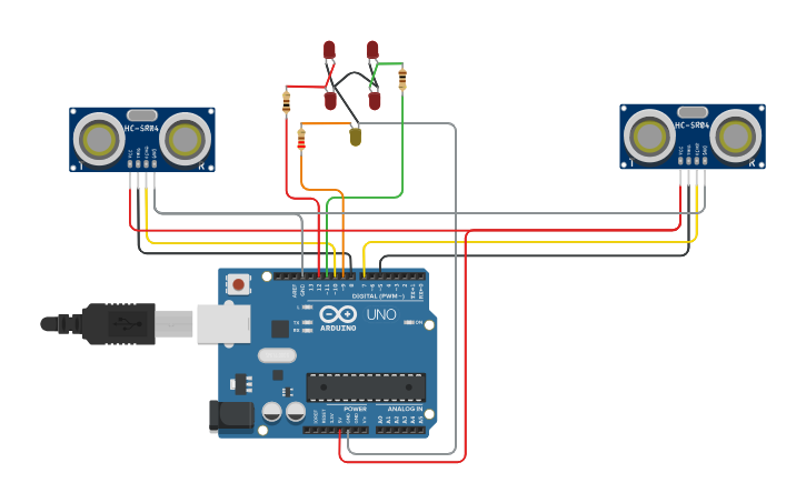 Circuit design HC-RS04 Crossing Gate Circuit - Tinkercad