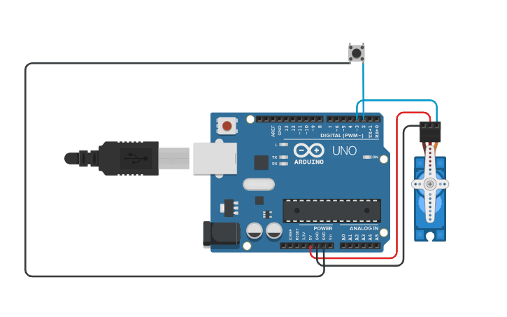 Circuit design Servo motor with push button - Tinkercad