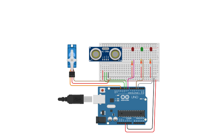 Circuit design 7 - Sensor Ultrassonico Micro Servo - Tinkercad