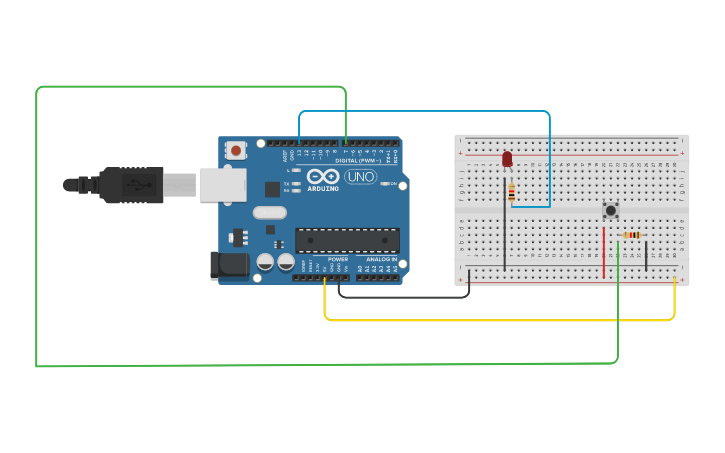 Circuit design accendere e spegnere il led con un pulsante - Tinkercad