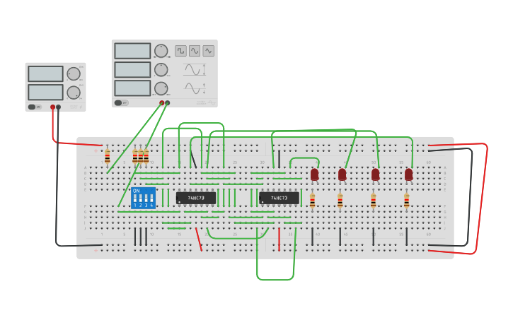 Circuit design Asynchronus mod 16 up counter - Tinkercad