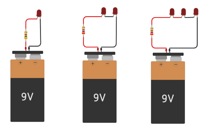 Circuit design LEDS.9V - Tinkercad