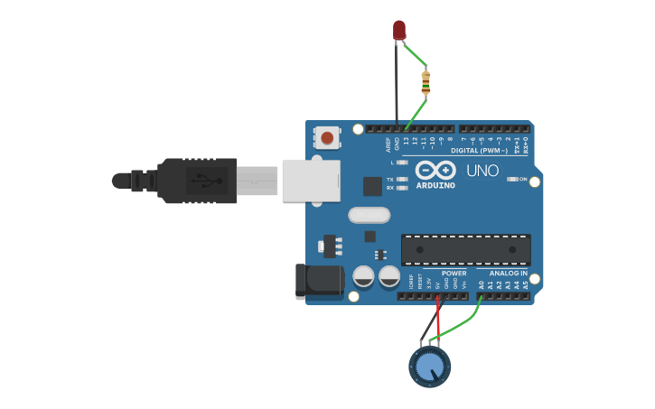 Circuit design LED + Potenciometer - Tinkercad
