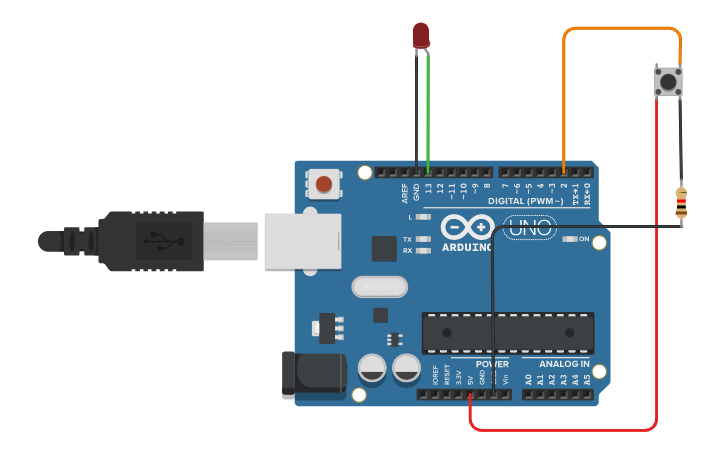Circuit design arduino single button toggle on off - Tinkercad