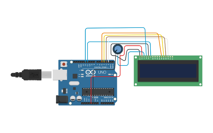 Circuit design Exercise 3.A. Liquid Crystal Hello World! - Tinkercad