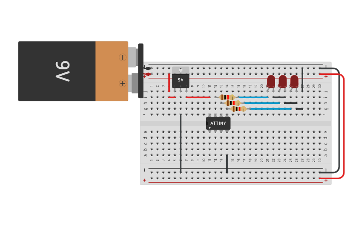 Circuit design Attiny 3 LED v1 - Tinkercad
