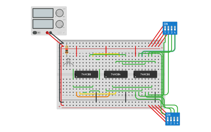 Circuit design 4 Bit Comparator - Tinkercad