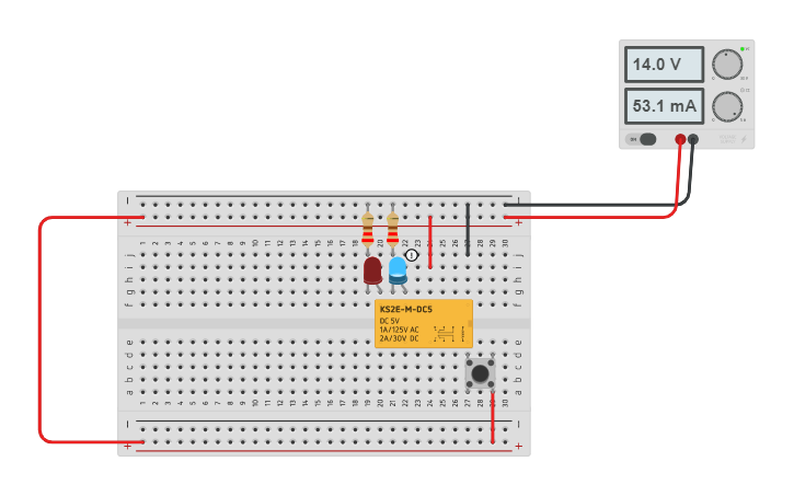 Circuit design Röle ve Buton ile led yaqma - Tinkercad Circuit design Röle ve Buton ile led yaqma - Tinkercad