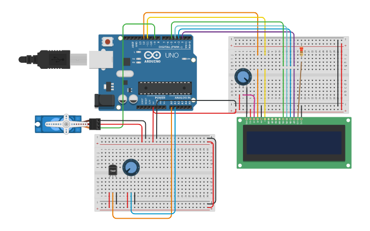 Circuit design Temperature sensor Open/Close - Tinkercad