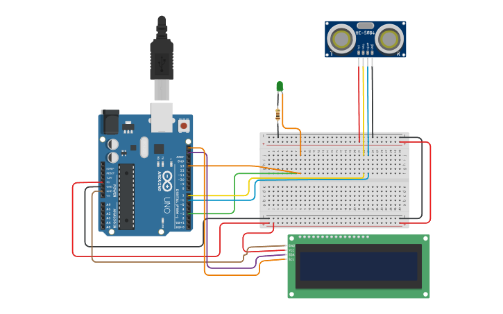 Circuit design Ultrasonic sensor with piezo and 6 leds samson - Tinkercad