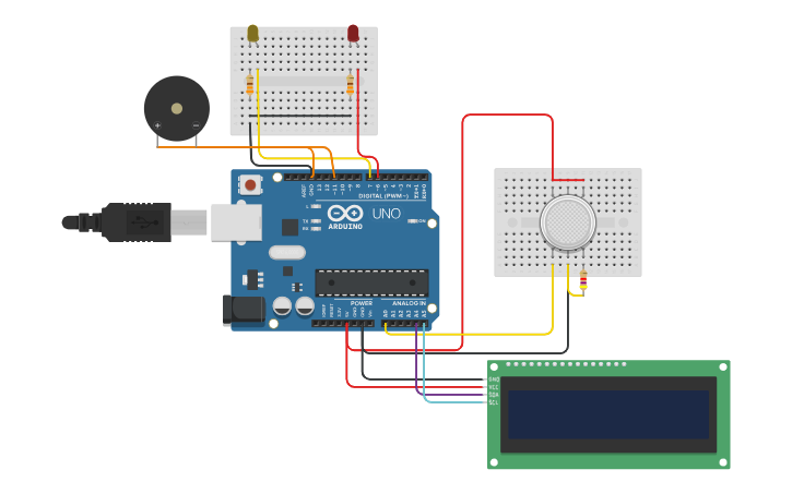 Circuit Design Gas Detecting Alarm System Tinkercad
