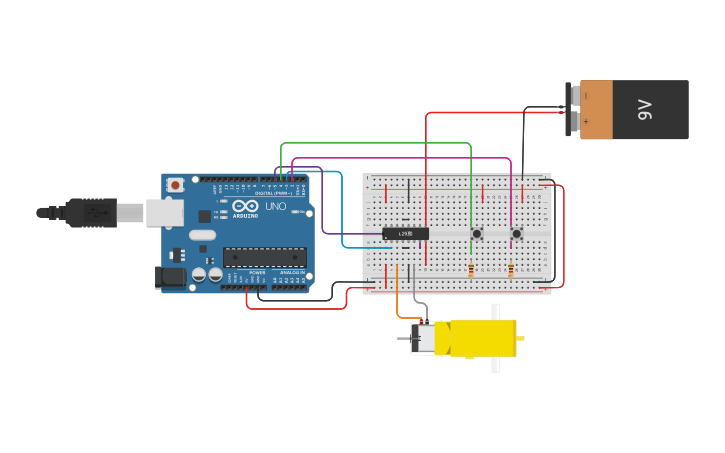 Circuit design pulsadores y motores - Tinkercad
