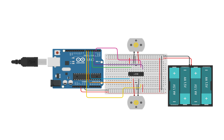 Circuit design L293D + Motors - Tinkercad