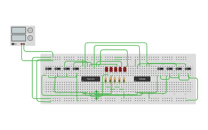 Circuit design 1's complement adder - Tinkercad