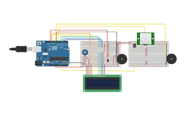 Circuit design TOUCH LESS DOOR BELL WITH TEMPERATURE SENSOR - Tinkercad