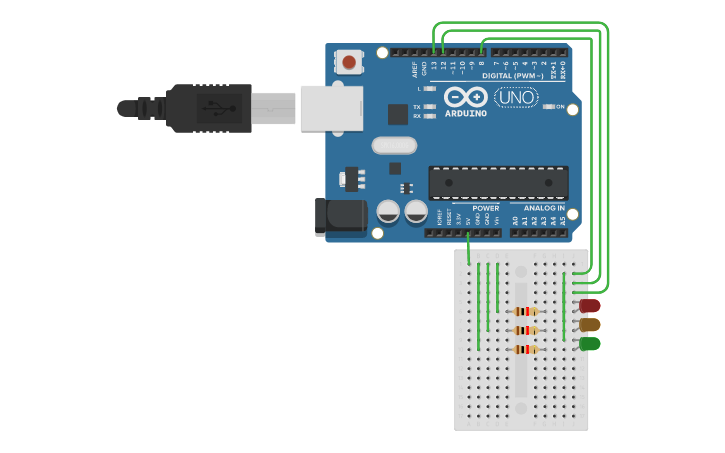Circuit Design Arduino 3 Led Semafor Tinkercad