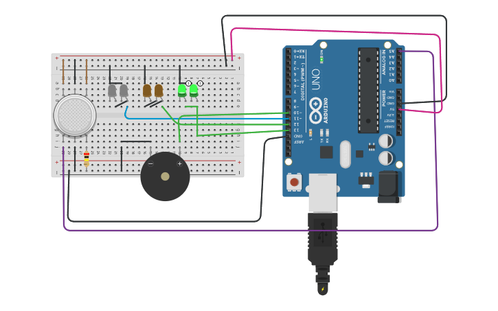 Circuit design detector de incendio - Tinkercad
