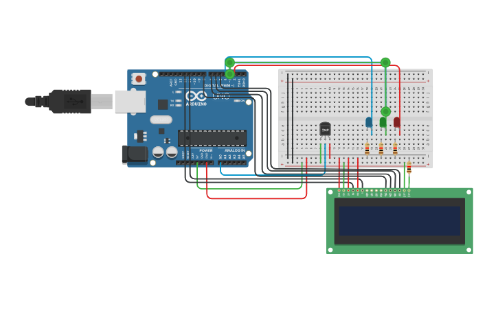 Circuit design Temperature Sensor Indicator project - Tinkercad