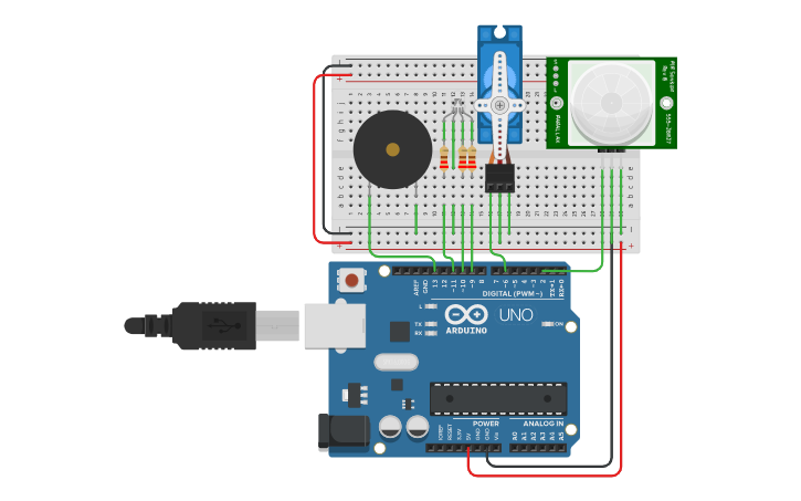 Circuit design pir servo - Tinkercad Circuit design pir servo - Tinkercad
